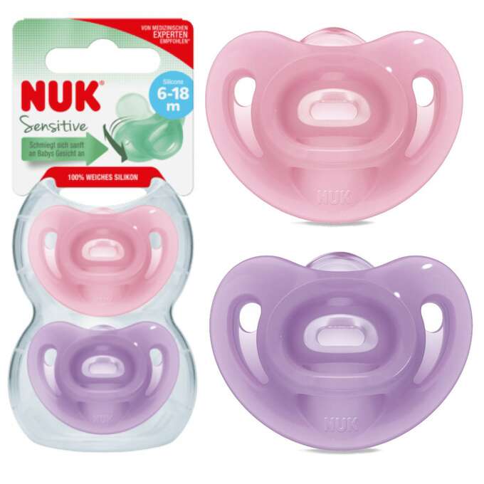 NUK Smoczek uspokajający silikonowy 6-18 m-cy sensitive 2sztuki kolor różowy