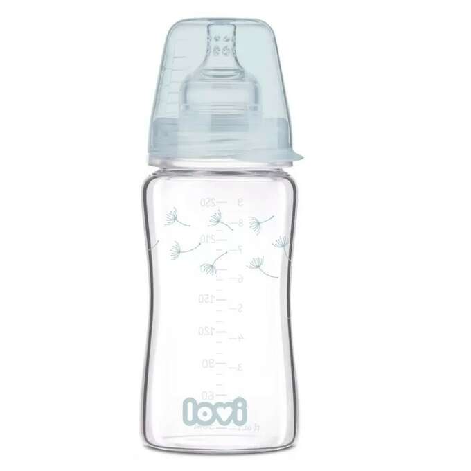 LOVI Butelka antykolkowa do karmienia szklana DIAMOND GLASS 250ml BOTANIC