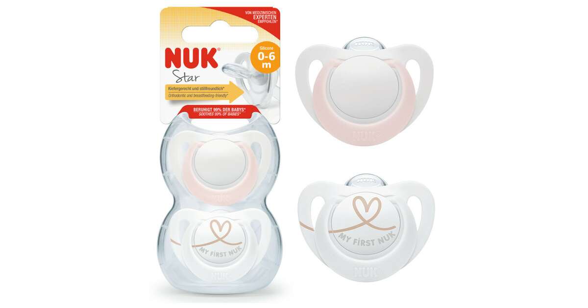 NUK Smoczek uspokajający silikonowy GENIUS STAR 0-6m 2 sztuki GIRL