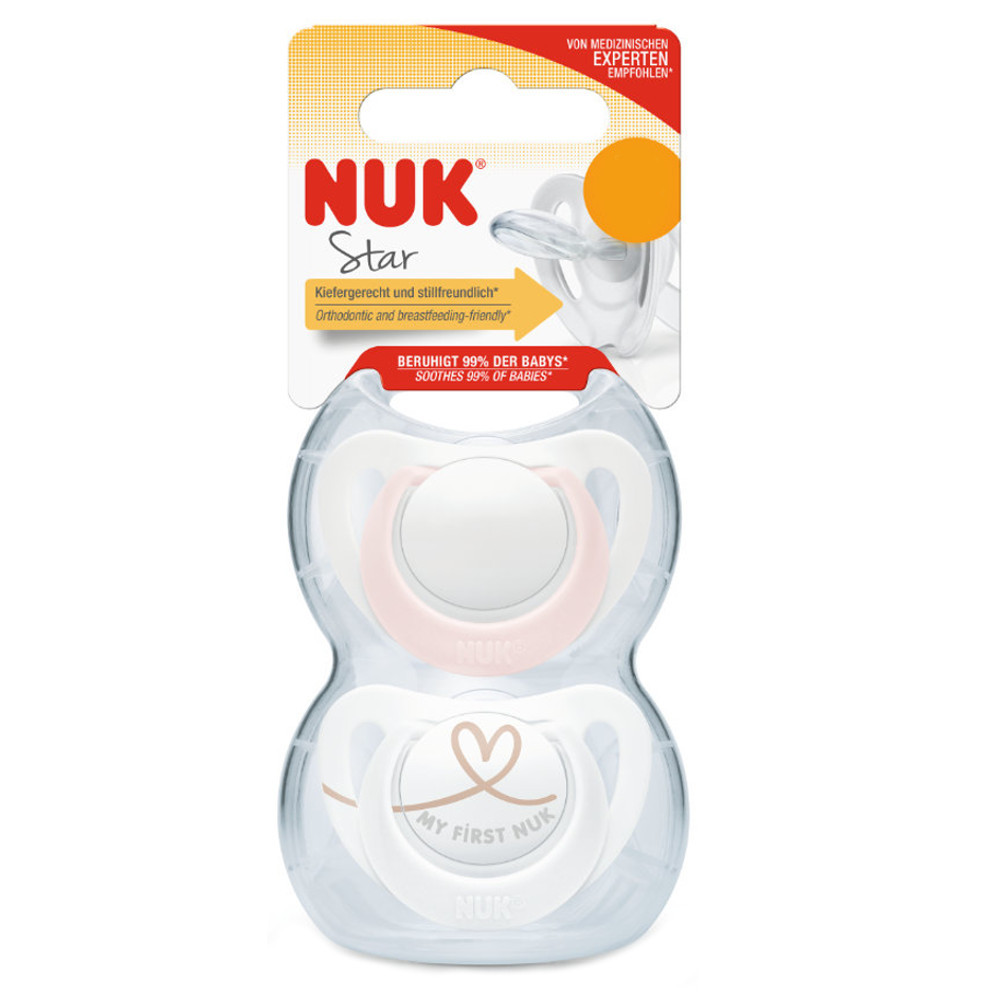 NUK Smoczek uspokajający silikonowy GENIUS STAR 0-2 m 2 sztuki GIRL